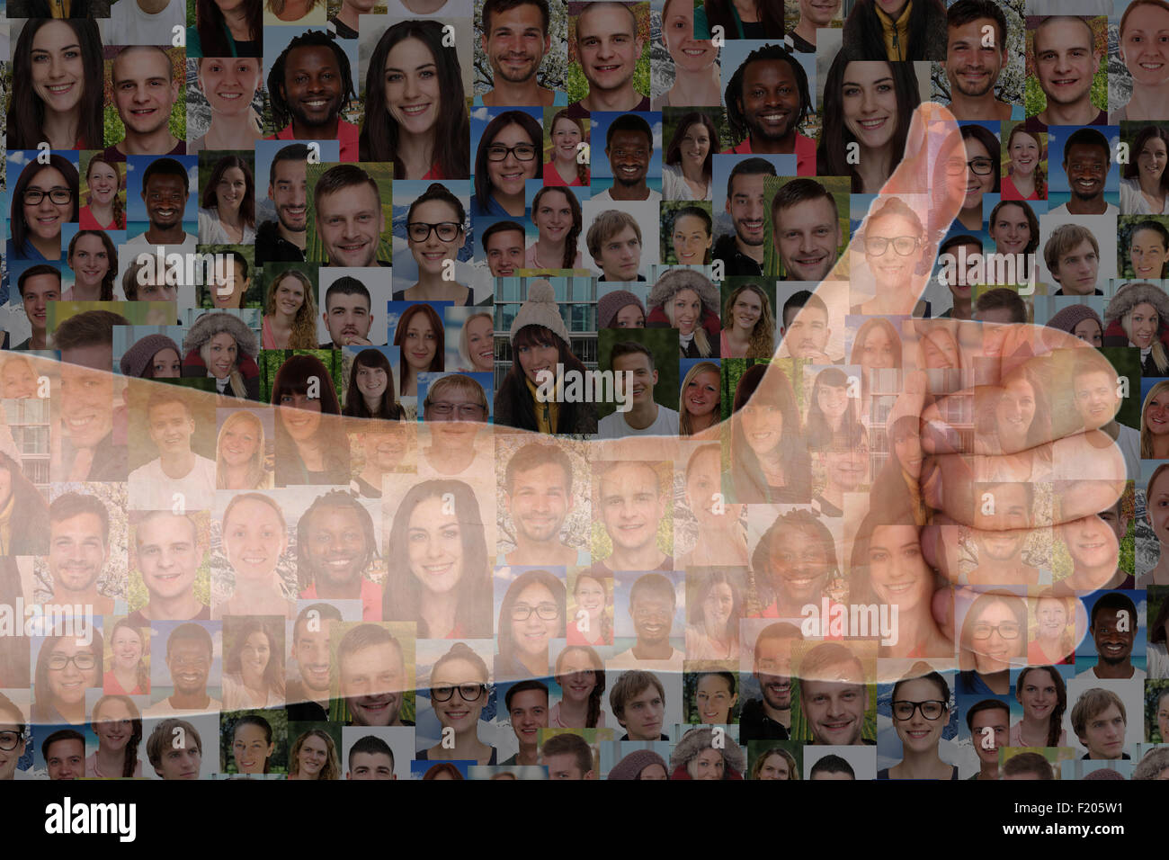 Success thumbs up successful sign with group of people background Stock ...