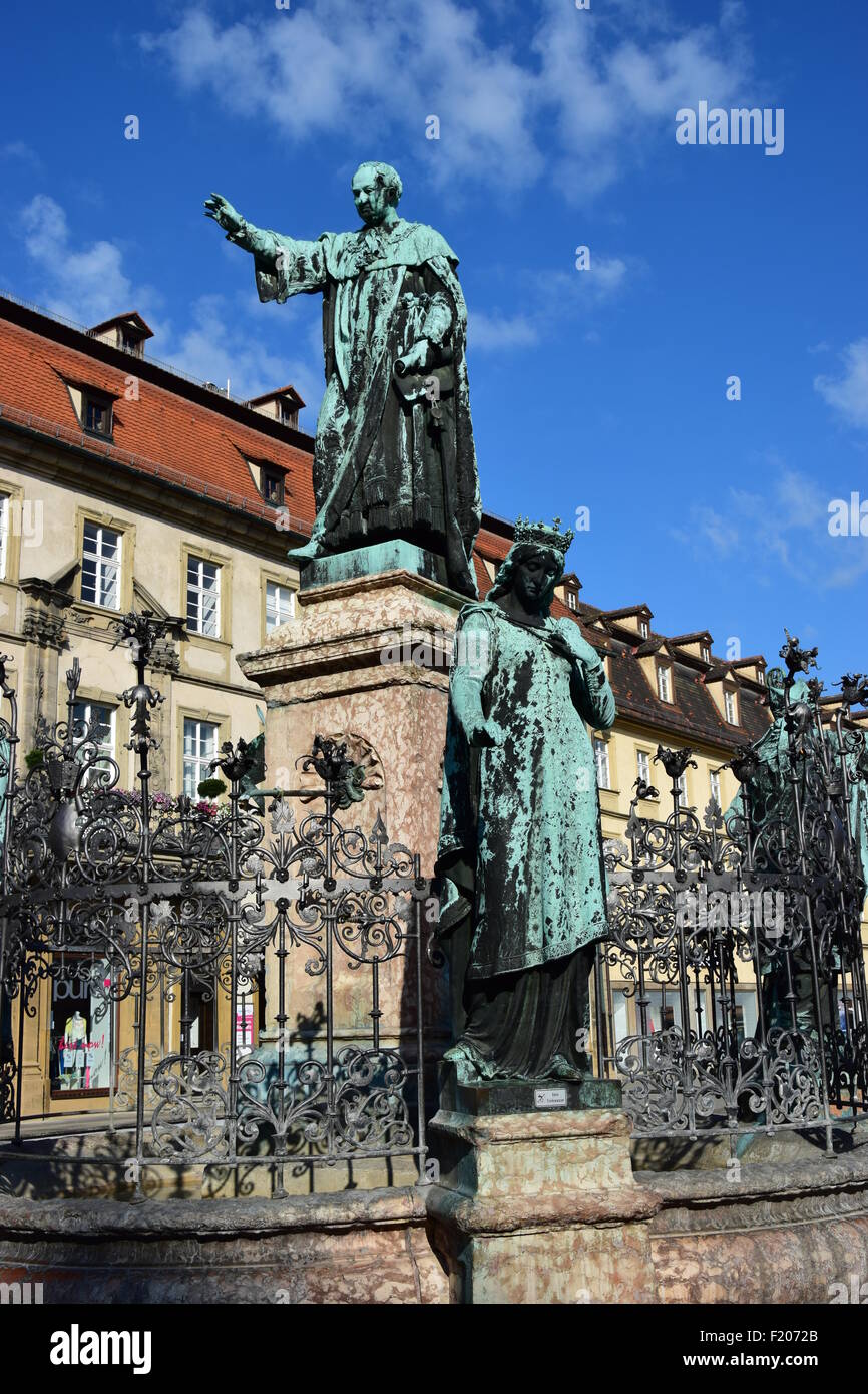 Bronze statues on the Maximiliansbrunnen fountain in Bamberg, Germany ...
