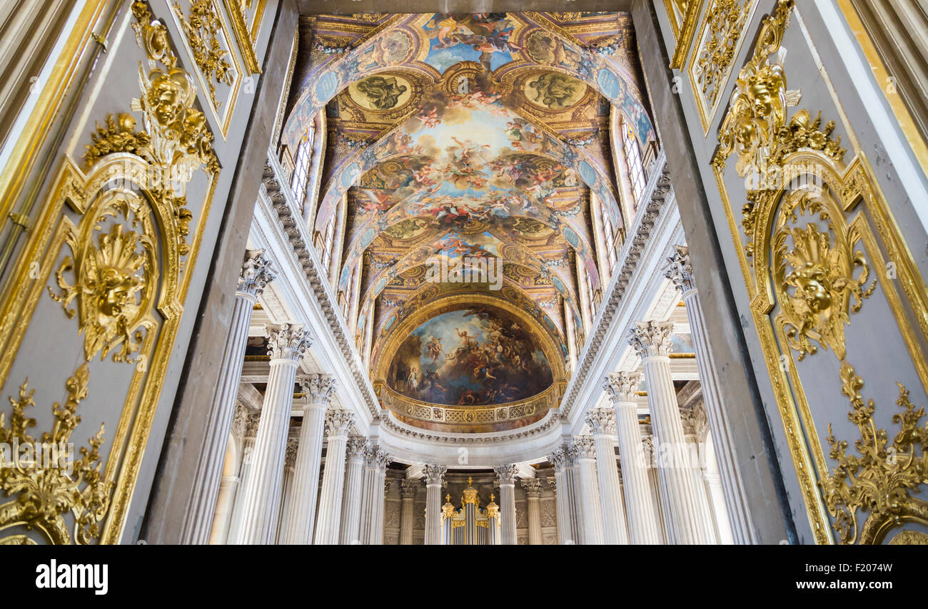Royal Chapel (Chapelle Royale) with pillars and painted ceiling, Palace ...