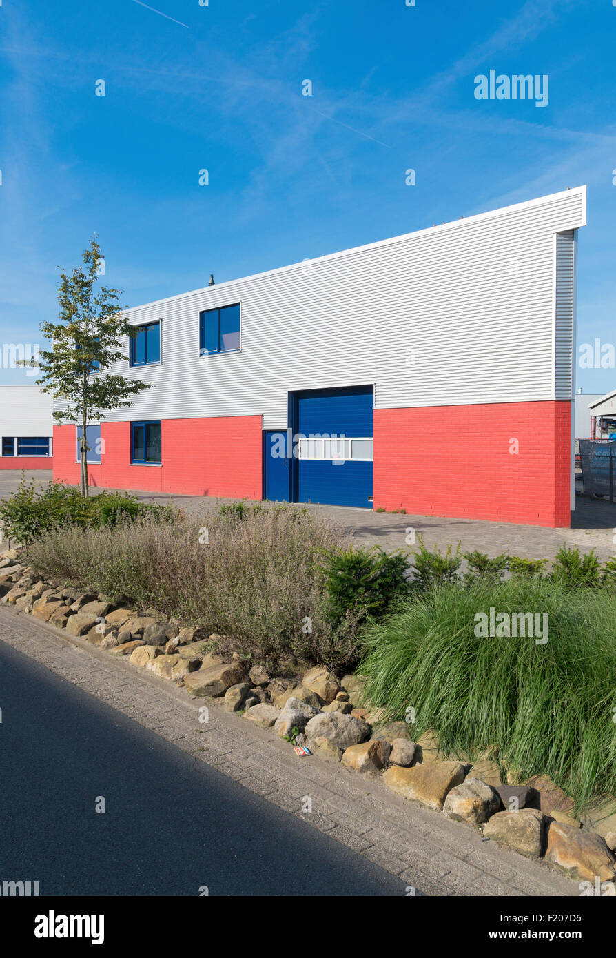 exterior of a modern warehouse building with office Stock Photo - Alamy