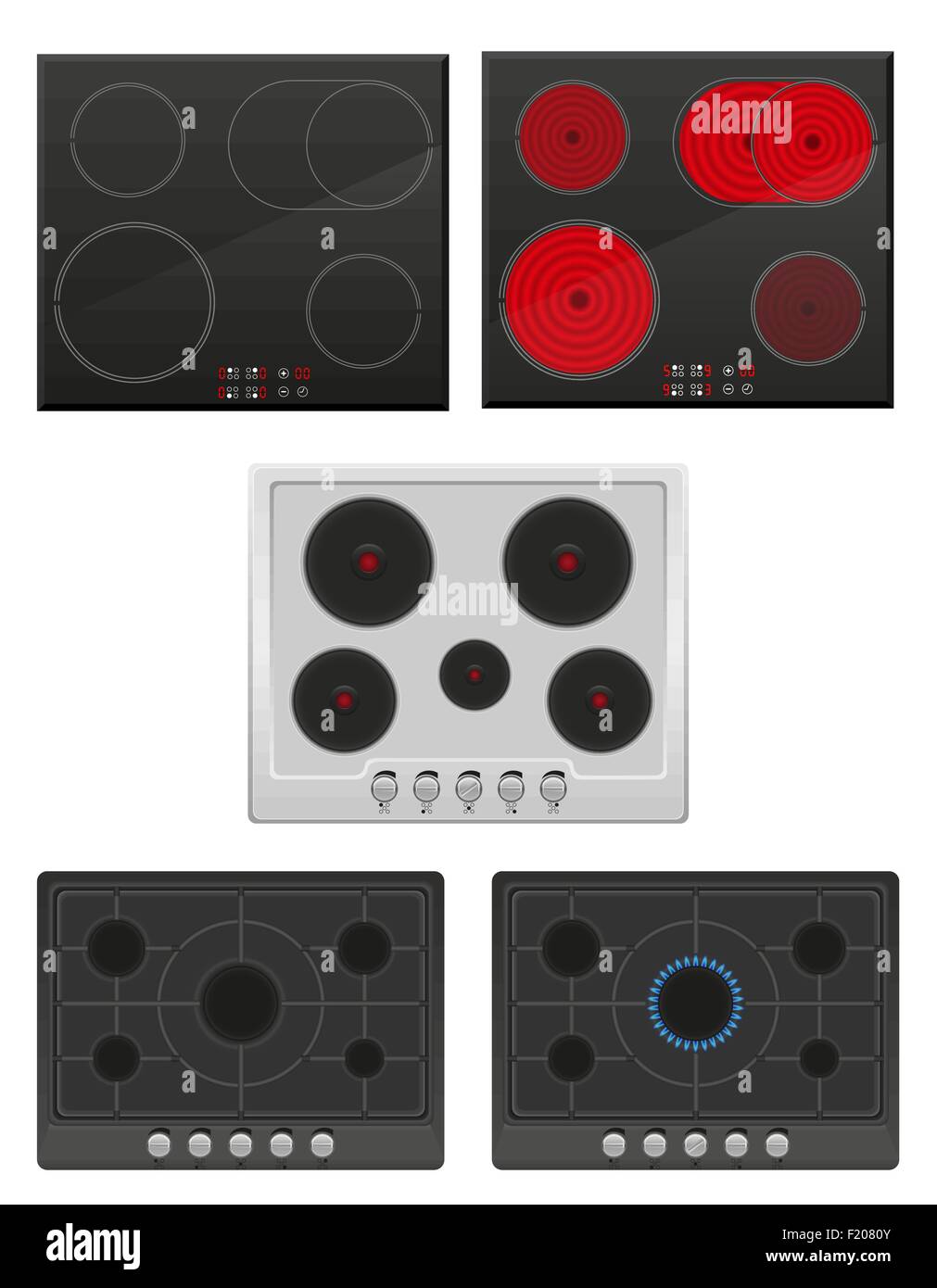 set surface for electric and gas stove vector illustration isolated on ...
