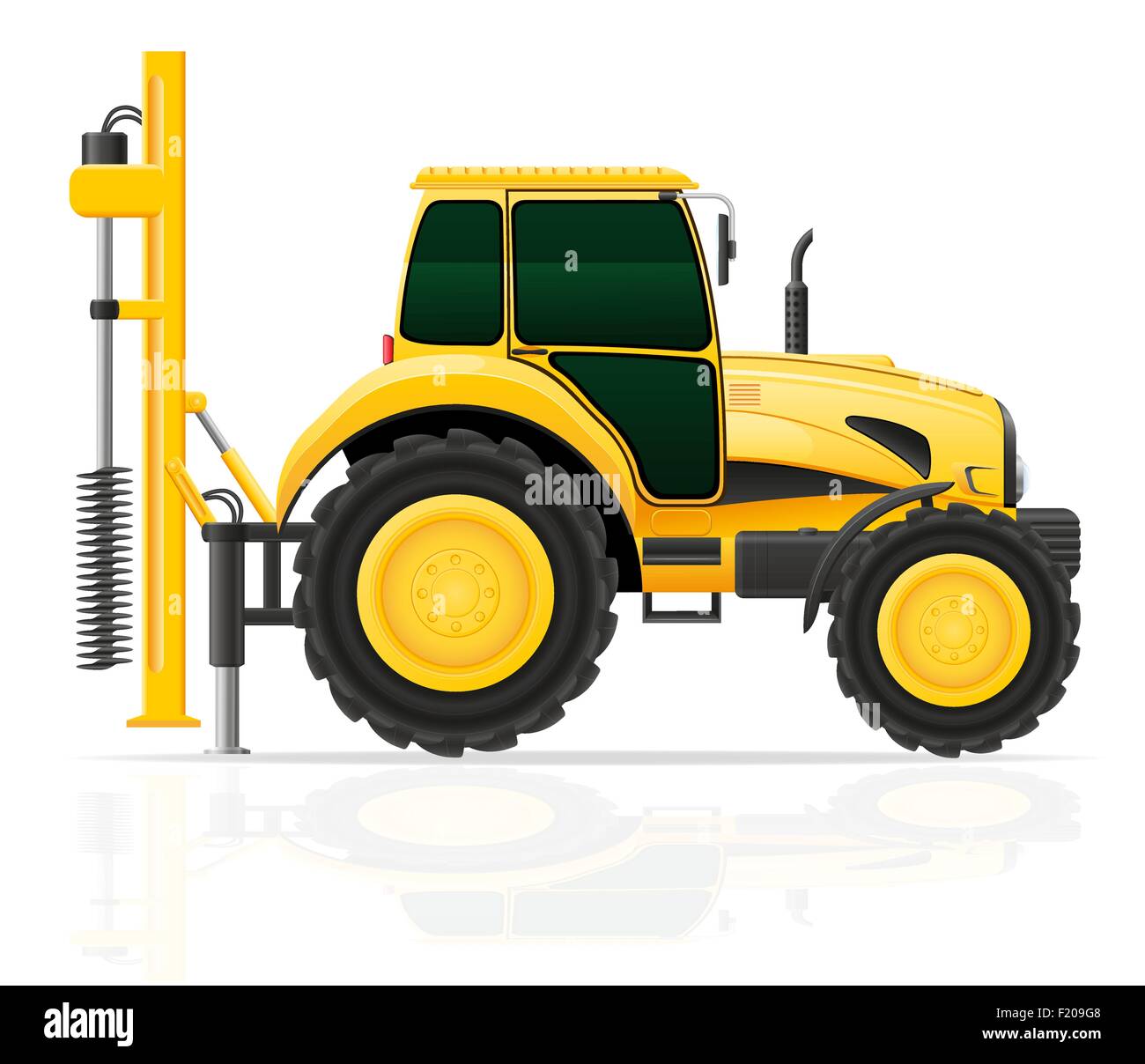 tractor with a drilling rig vector illustration isolated on white ...
