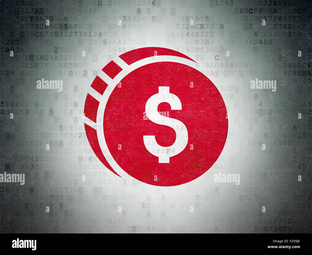 Currency concept: Dollar Coin on Digital Paper background Stock Photo ...