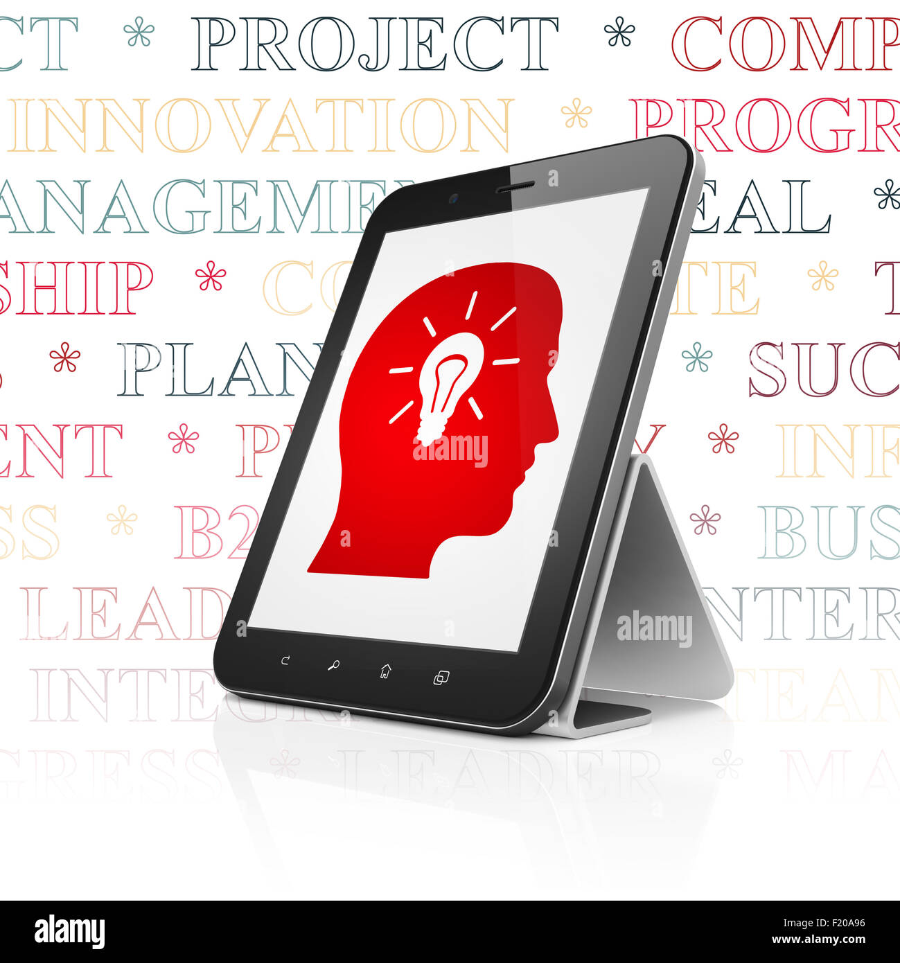 Business concept: Tablet Computer with Head With Light Bulb Stock Photo ...
