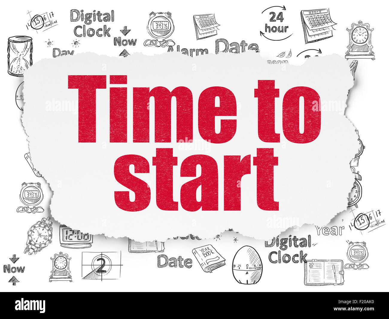 Time concept: Time to Start on Torn Paper background Stock Photo - Alamy