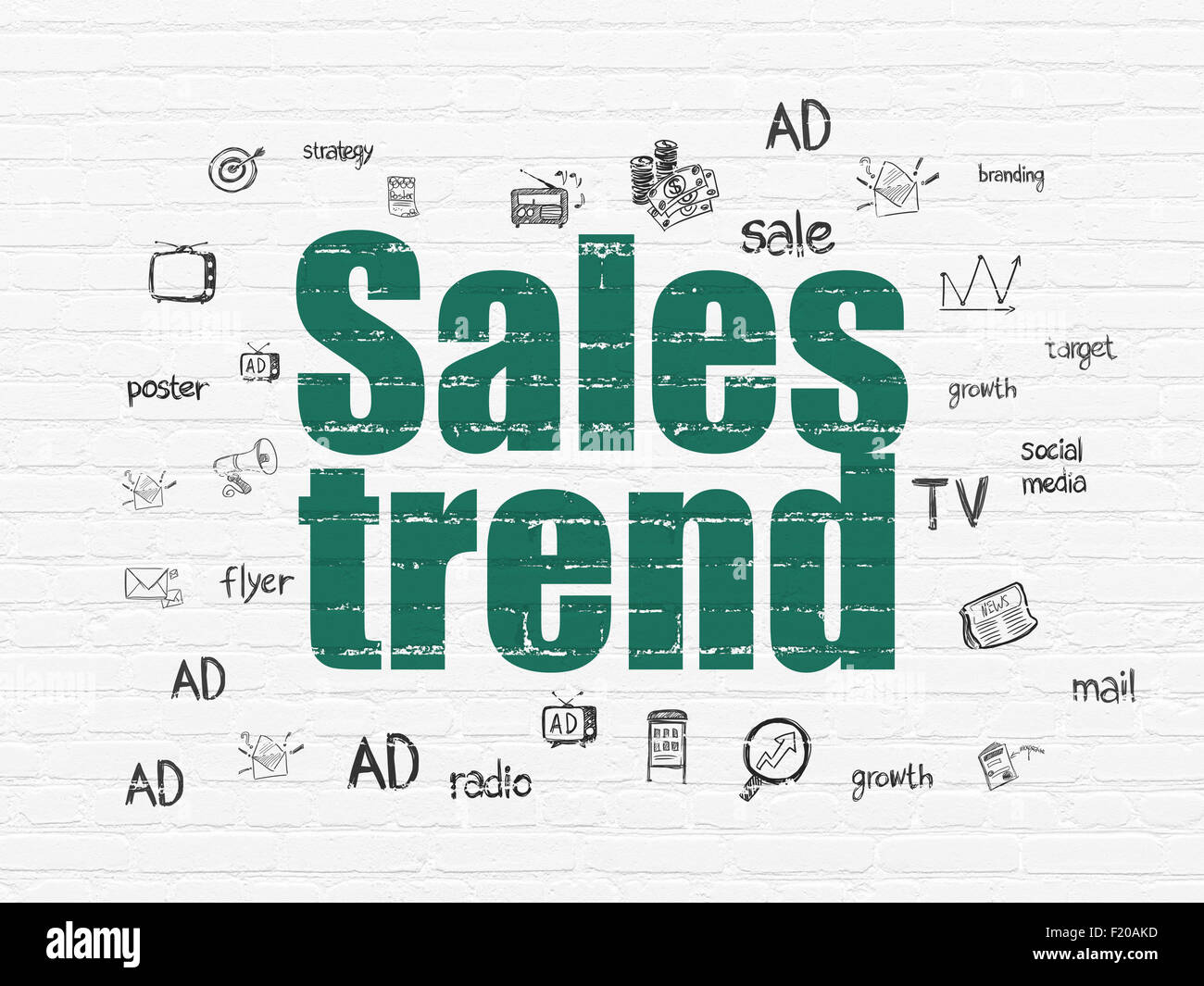 Marketing concept: Sales Trend on wall background Stock Photo - Alamy