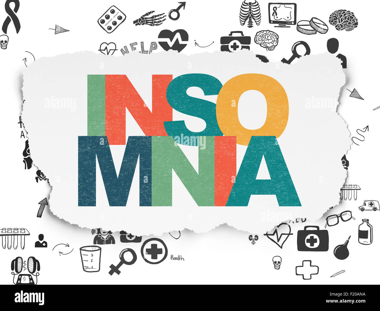 Medicine concept: Insomnia on Torn Paper background Stock Photo - Alamy