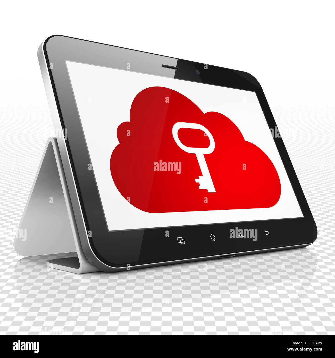 Cloud computing concept: Tablet Computer with Cloud With Key Stock ...