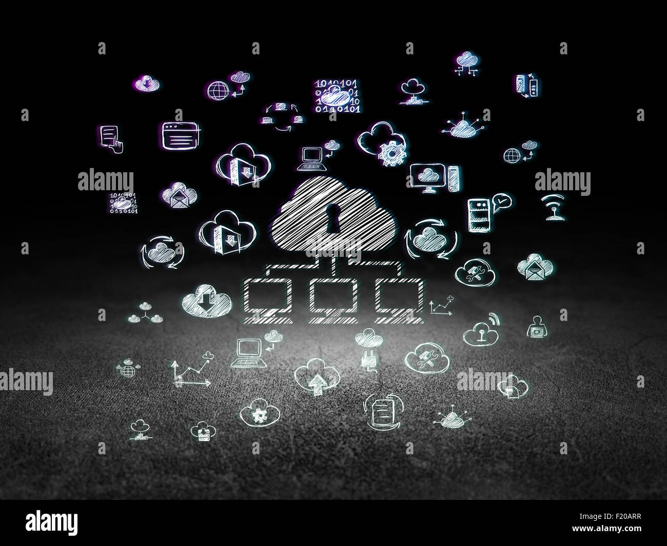 Cloud computing concept: Cloud Network in grunge dark room Stock Photo ...