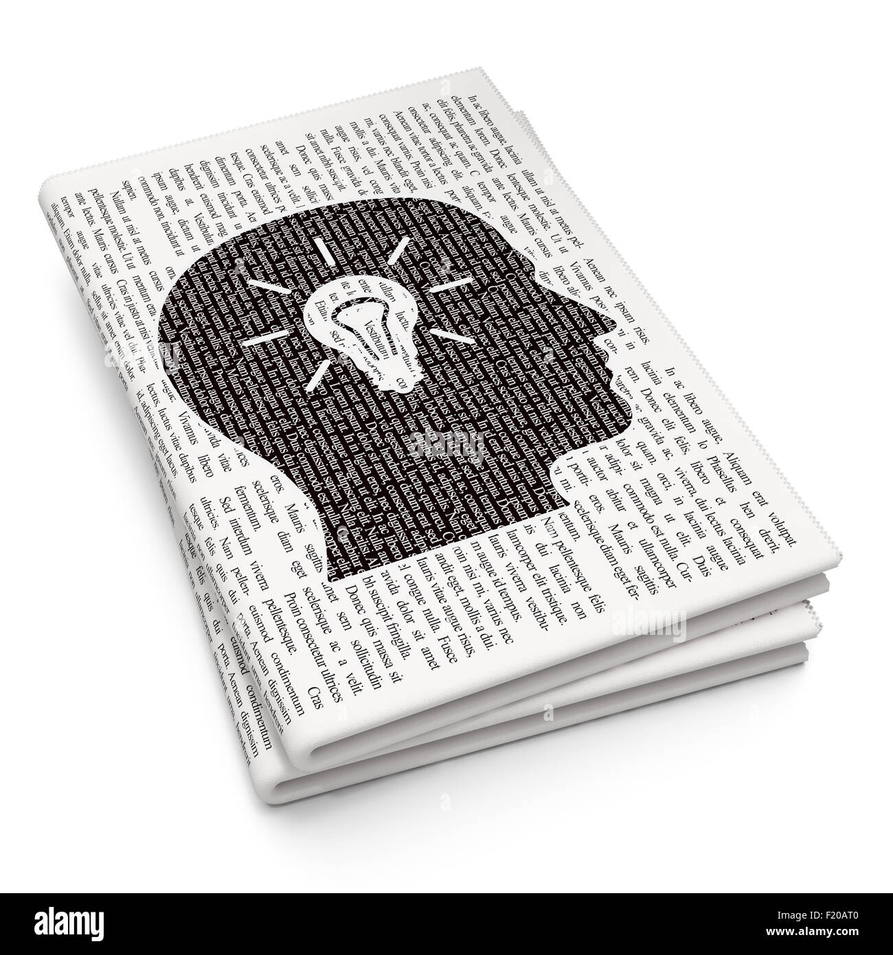 Studying concept: Head With Light Bulb on Newspaper background Stock ...
