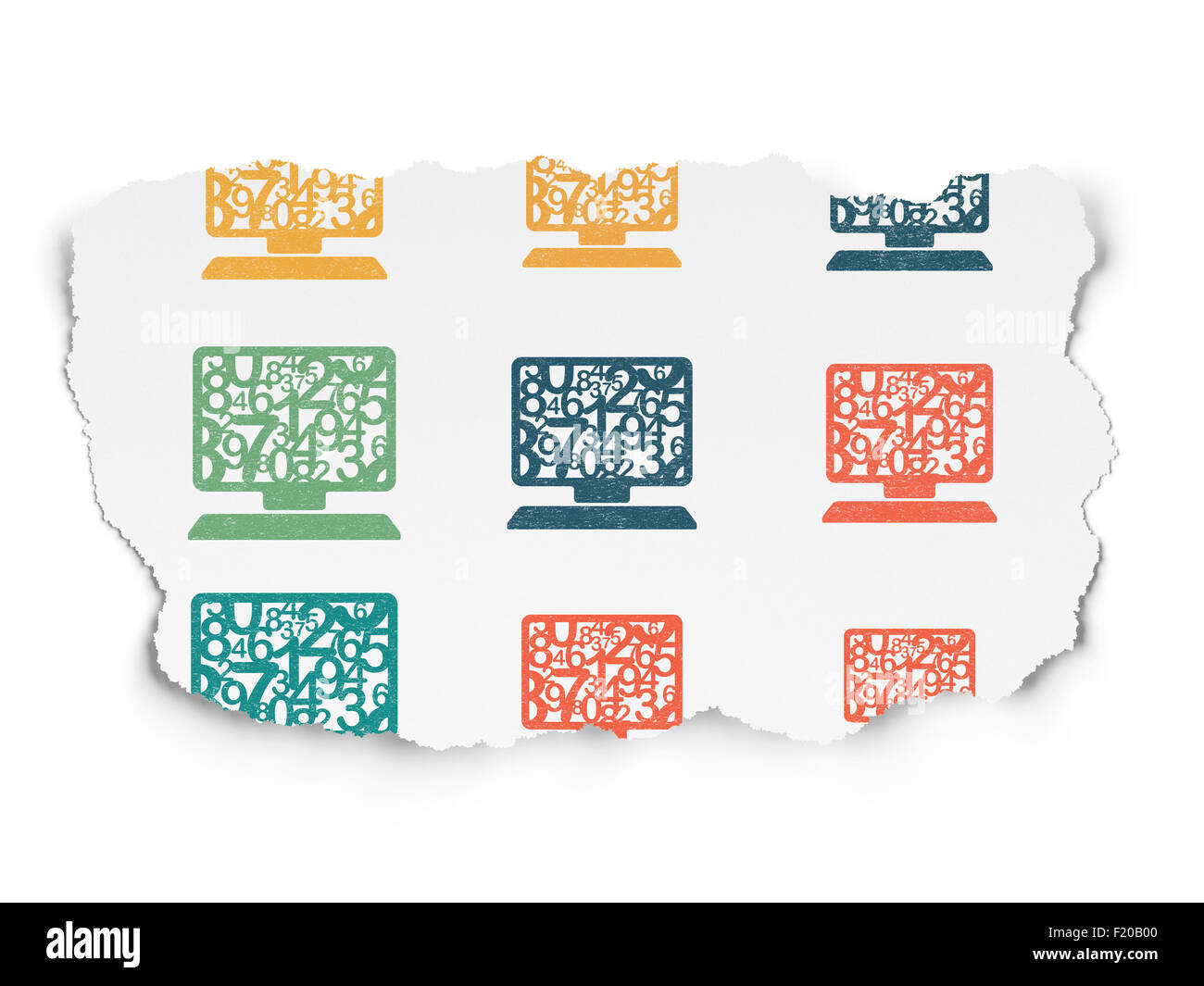 Learning concept: Computer Pc icons on Torn Paper background Stock ...