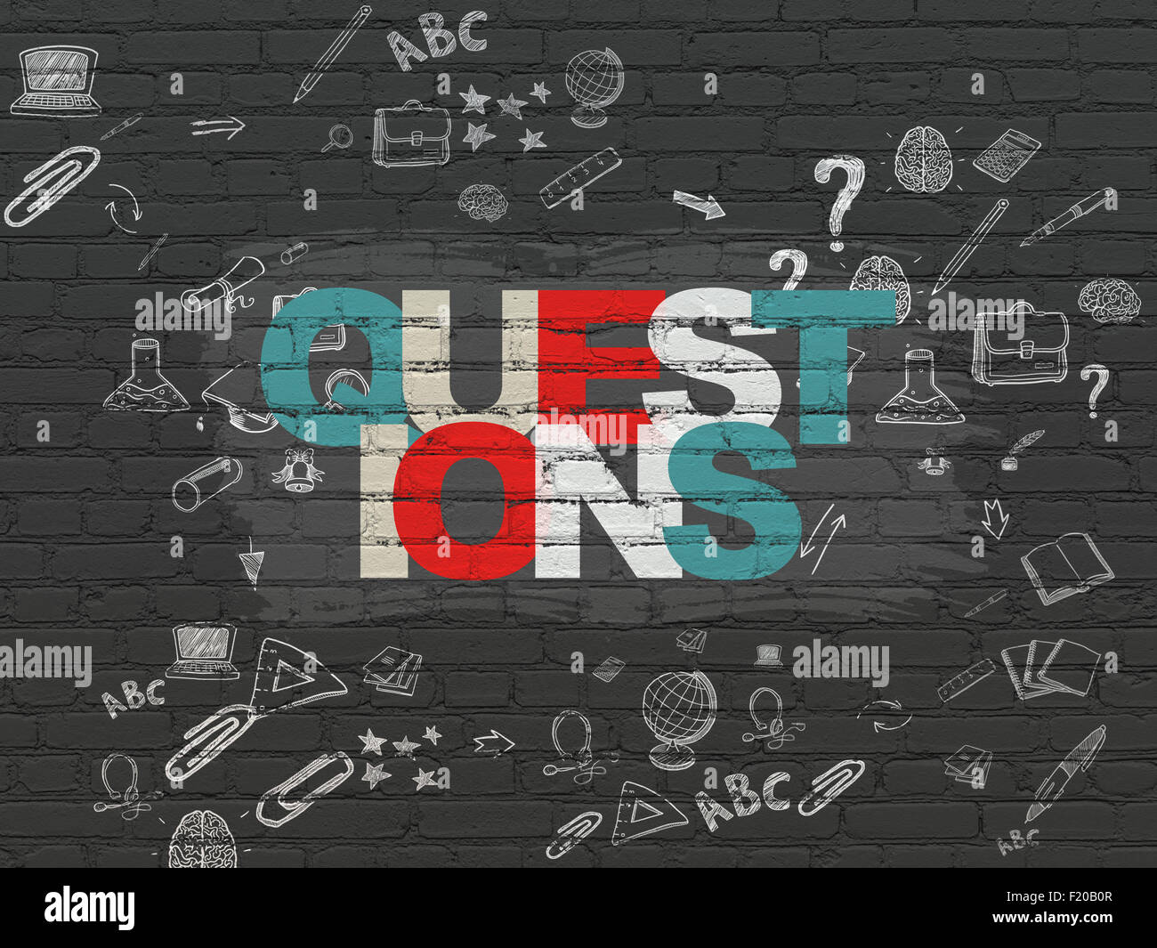 Learning concept: Questions? on wall background Stock Photo - Alamy