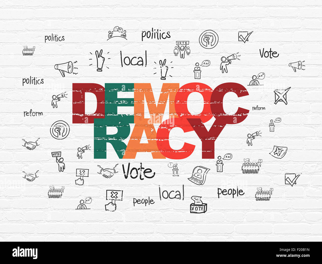 Political concept: Democracy on wall background Stock Photo - Alamy