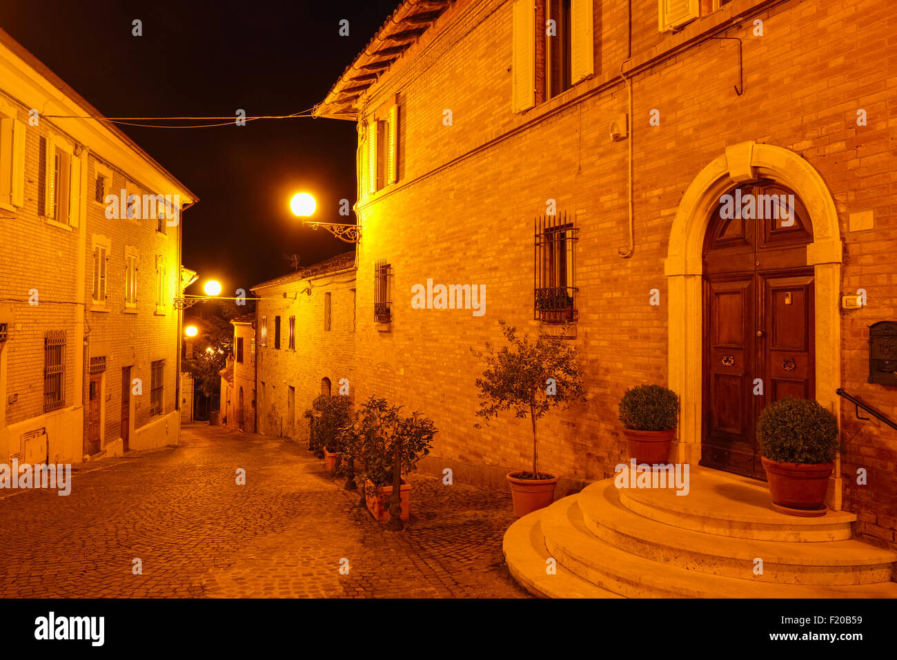 Village of Monteleone di Fermo in Le Marche Italy Floodlit at Night ...