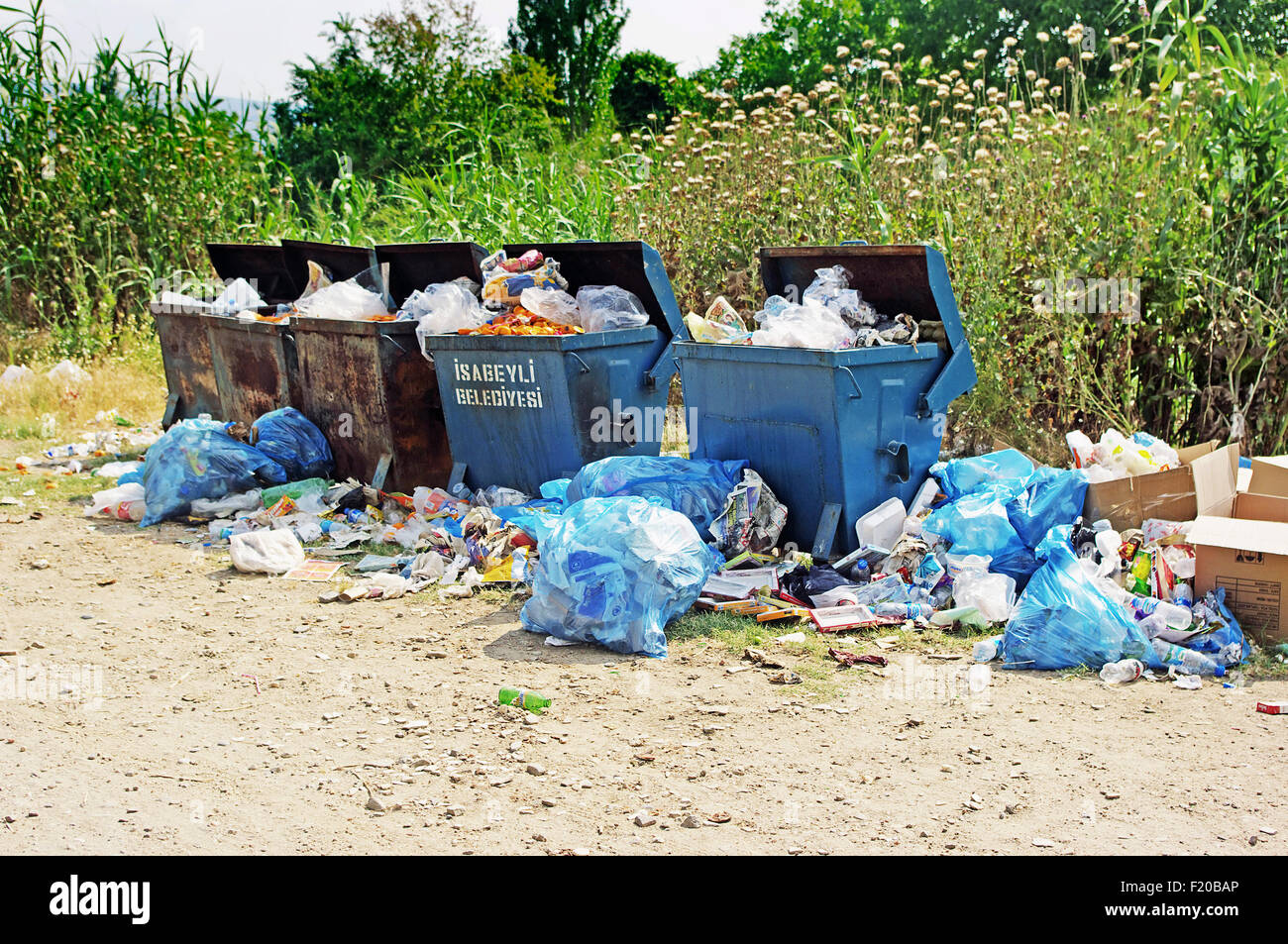 Environment, Waste, Rubbish, Overflowing Garbage Bins, Pamukkale ...