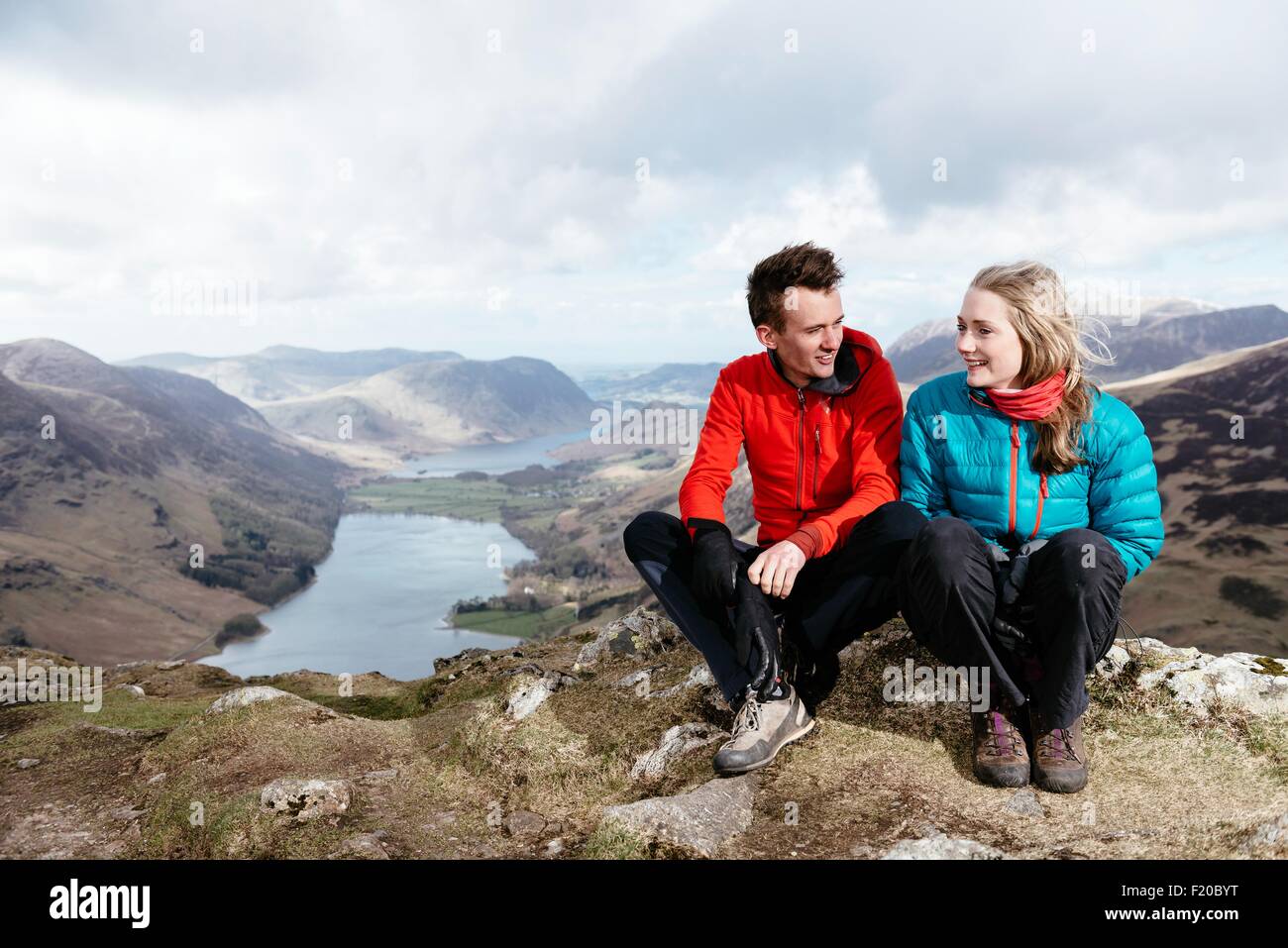 Young couple on hilltop, Honister Slate Mine, Buttermere, Crummock ...