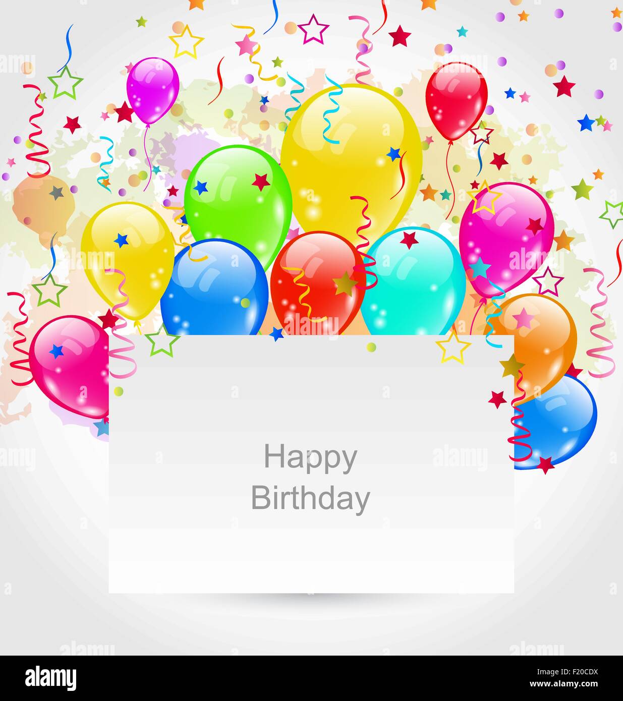 Birthday Invitation with Multicolored Balloons and Confetti Stock ...