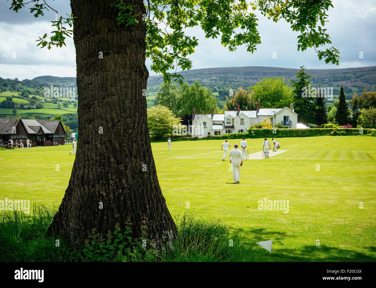 Cricket game, Crickhowell, Brecon Beacons, Powys, Wales, UK Stock Photo ...