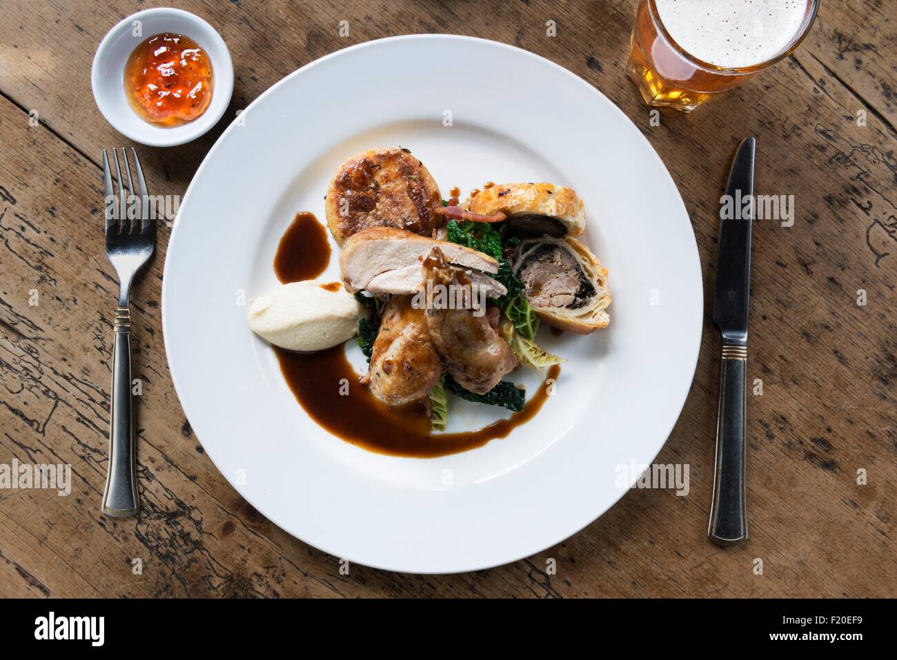 Prepared pheasant meal, overhead view Stock Photo - Alamy