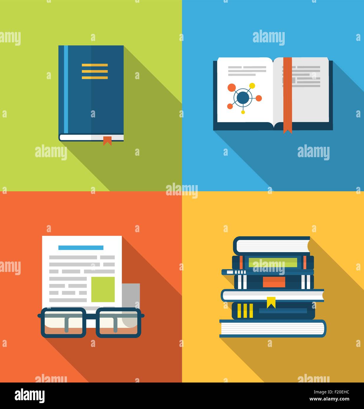 Flat icons design of handbooks, books and publish documents, lon Stock ...