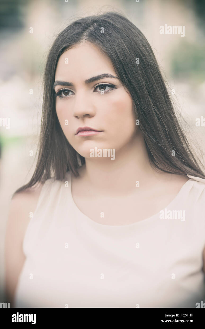 Beautiful brunette woman pensive hi-res stock photography and images ...