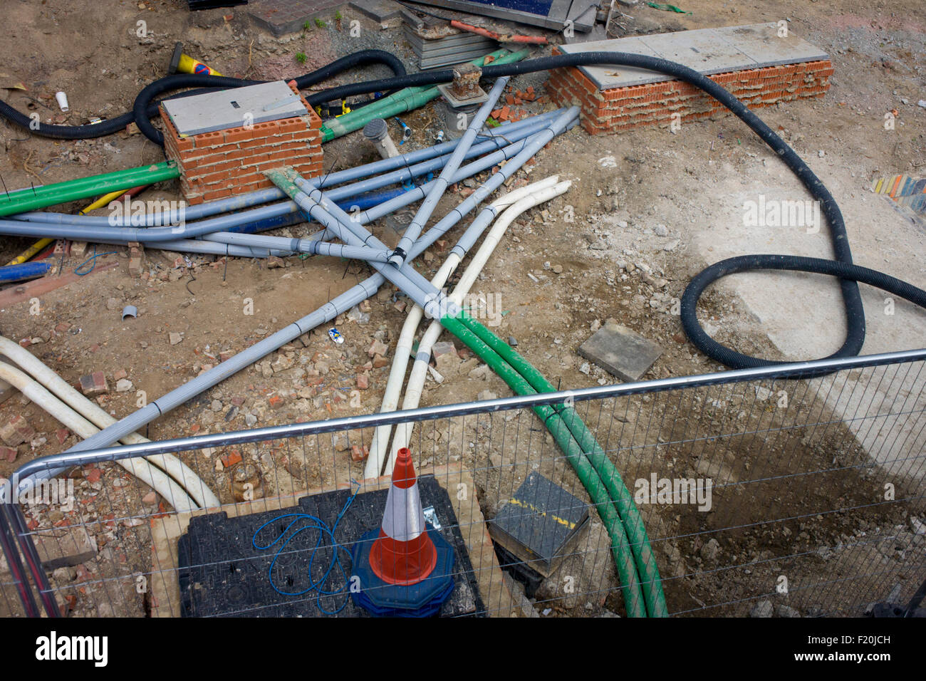 Aerial view of roadwork cable sleeves and misc materials at Elephant ...