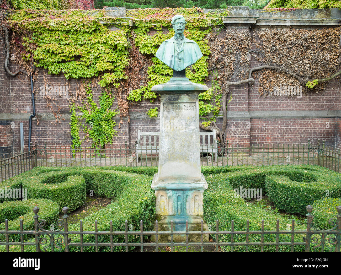 Bust of Alfred East the painter outside the gallery in Kettering which ...