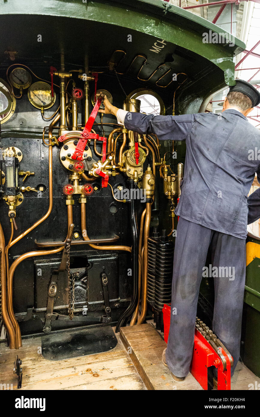 Great Western Railway steam engine complex footplate close up . Museum ...