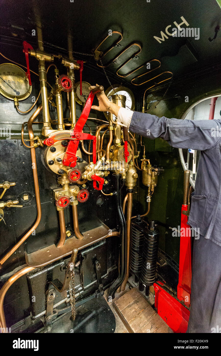 Great Western Railway steam engine complex footplate closeup. . Museum ...