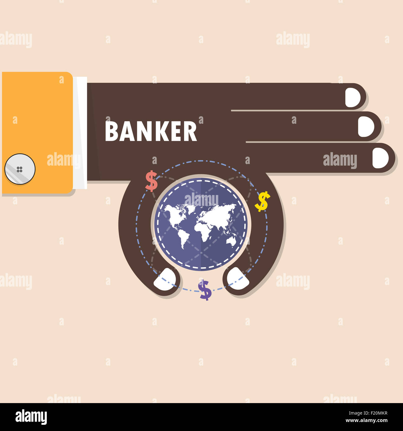 Businessman or Banker hand and small world symbol in his hand. Business ...