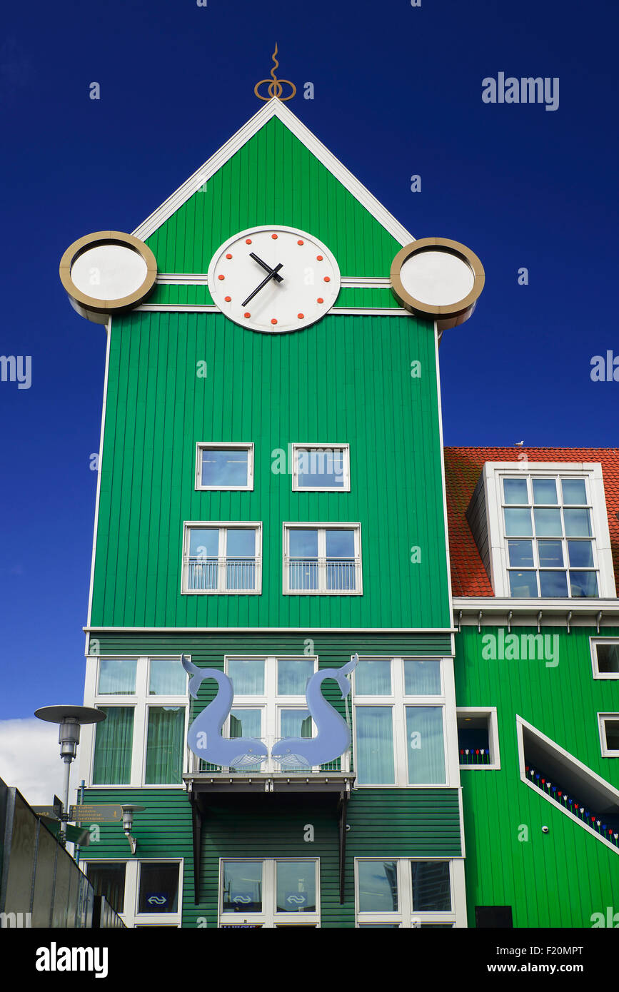 Netherlands, Noord Holland, Zaandam, Clock tower above Zaandam Railway ...