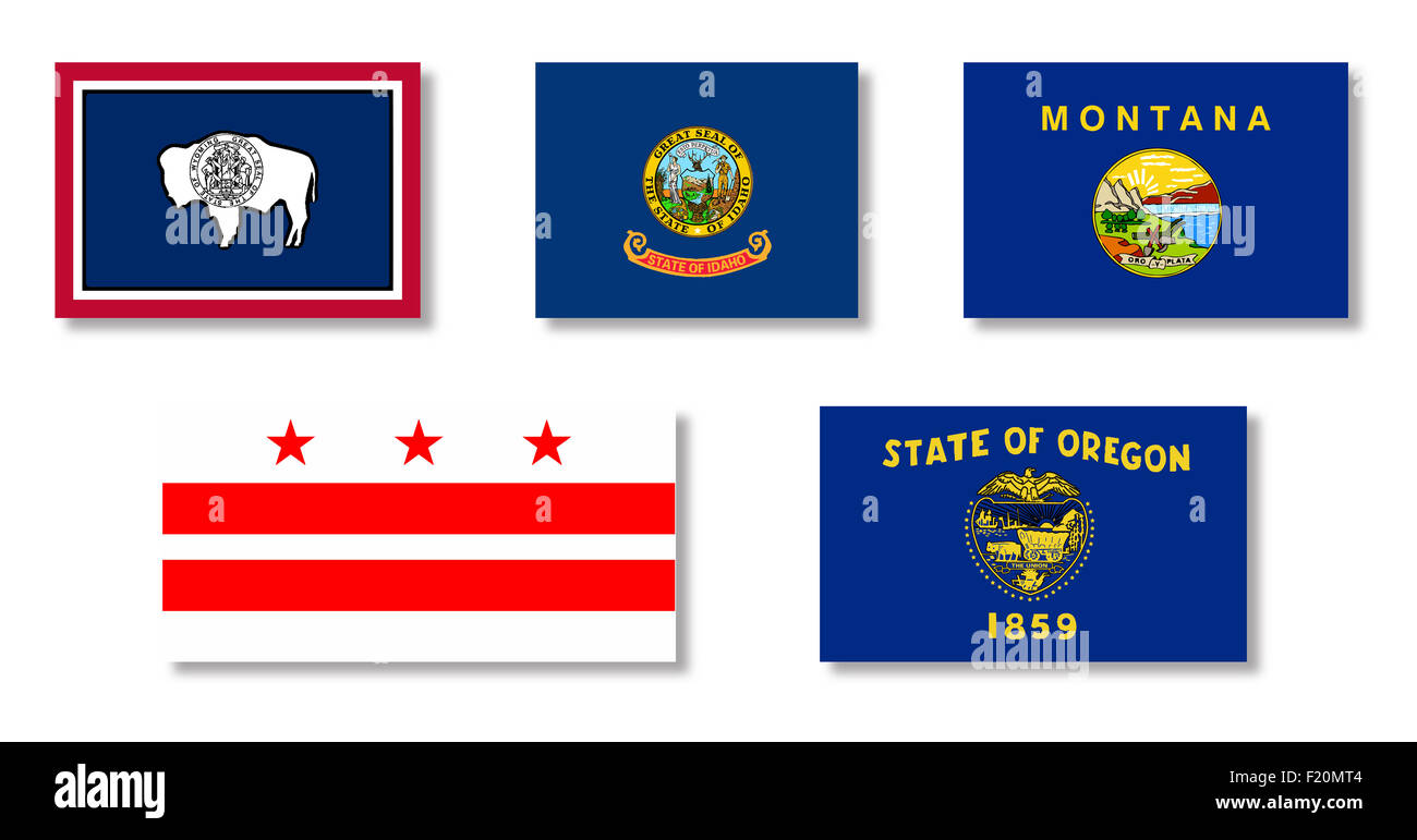 A collection of flags of the USA states over a white background Stock ...