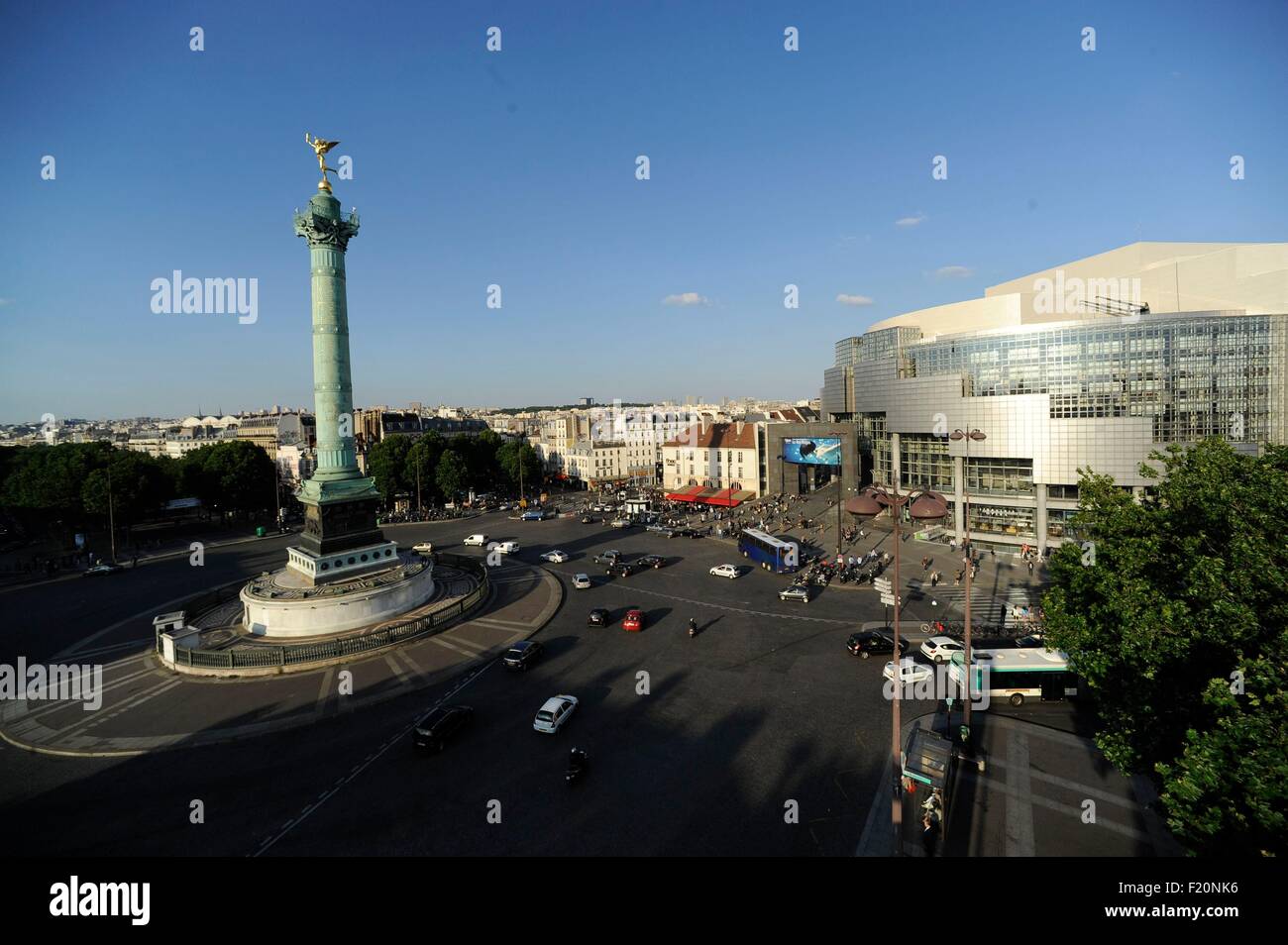 France, Paris, the Place de la Bastille, The Opera and the Colonne de ...