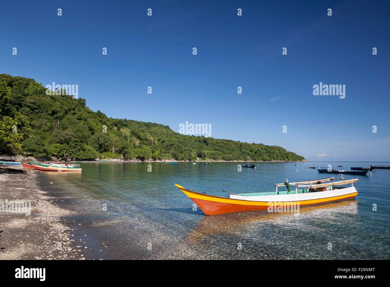 Indonesia, Lesser Sunda Islands, Alor Island, Maibang, fishing boat ...