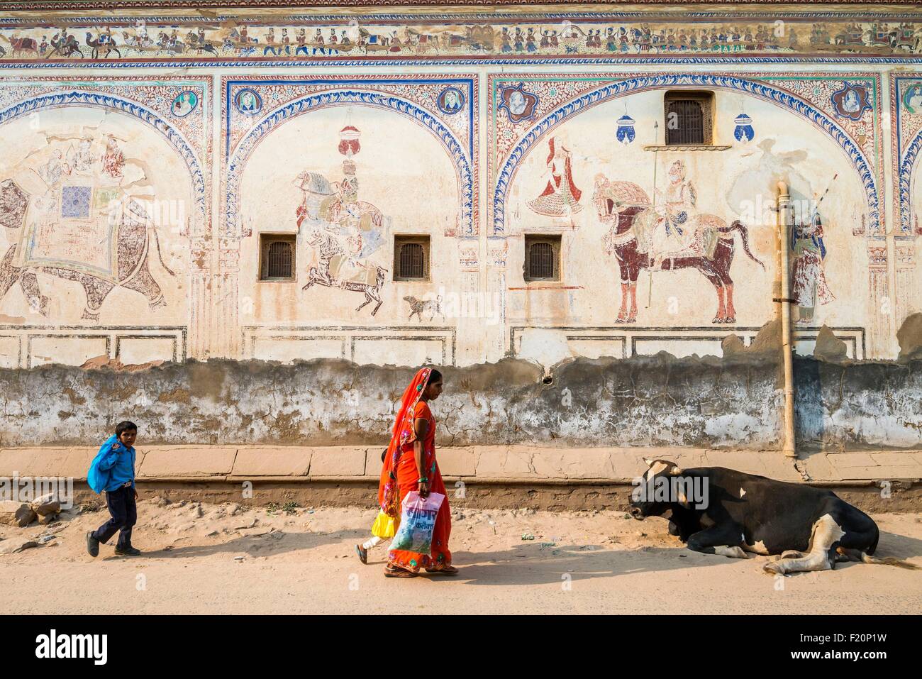 India rajasthan india mural painting wall fresco hi-res stock ...