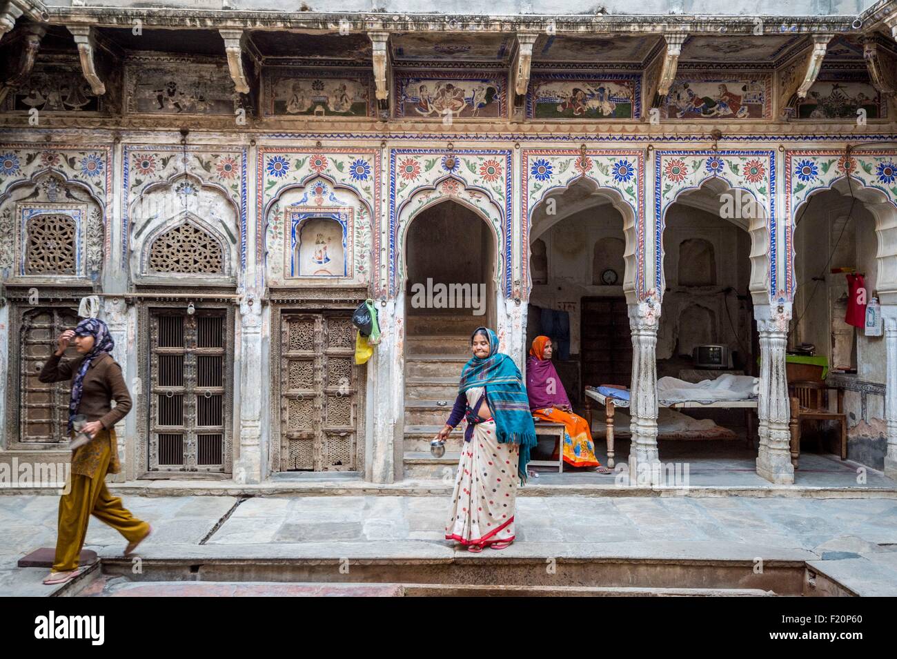 India, Rajasthan state, Shekhawati region, Nawalgar, a haveli is the ...