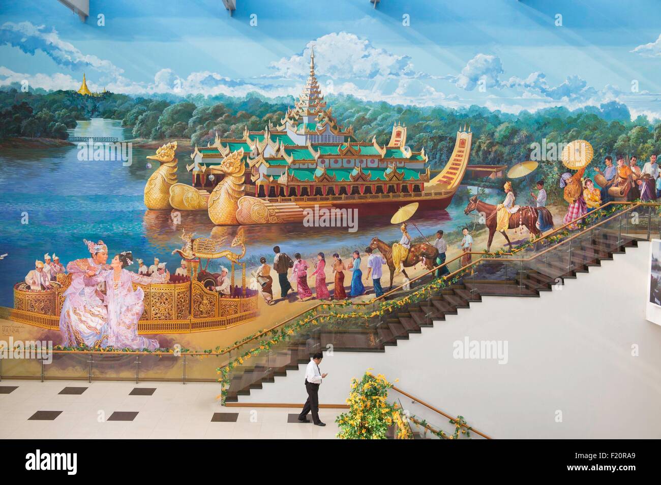 Myanmar (Burma), Yangon division, Yangon, Mingalardon airport, painting ...