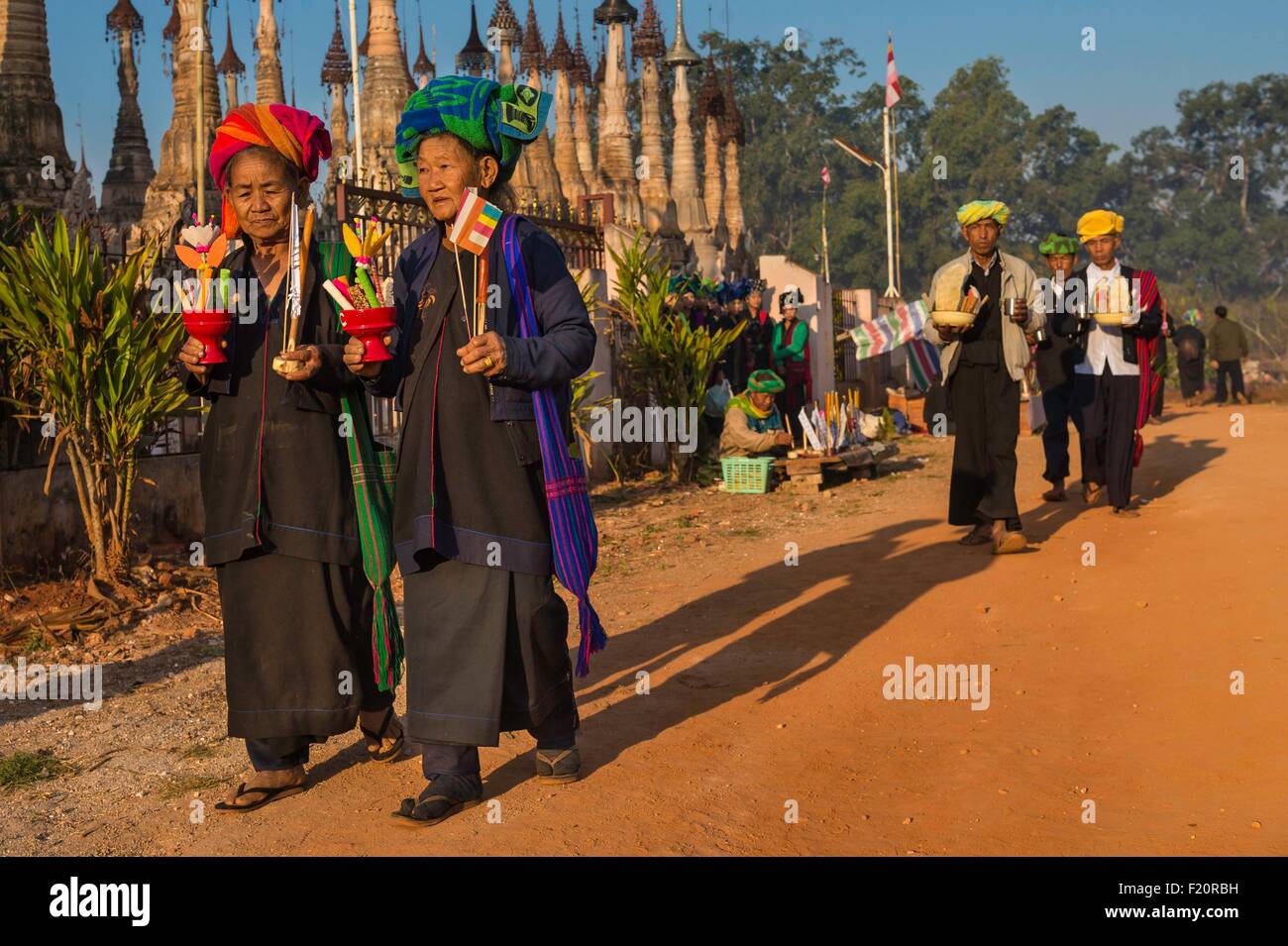 Myanmar (Burma), Shan state, Pao's tribe, Kakku, pilgrims with ...