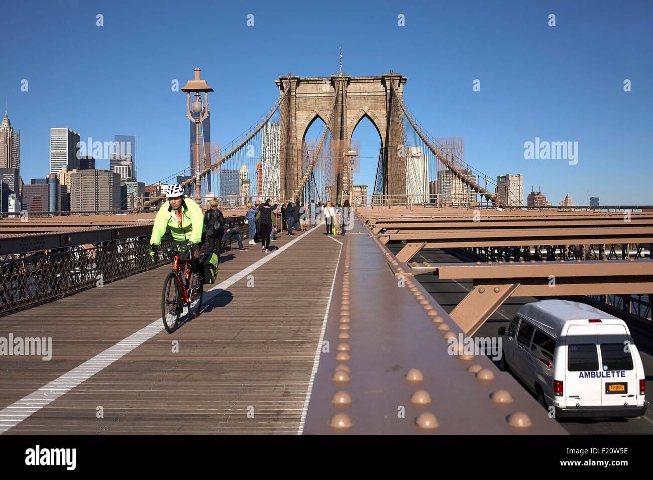 United States, New York, Brooklyn Bridge and lower Manhattan Stock ...