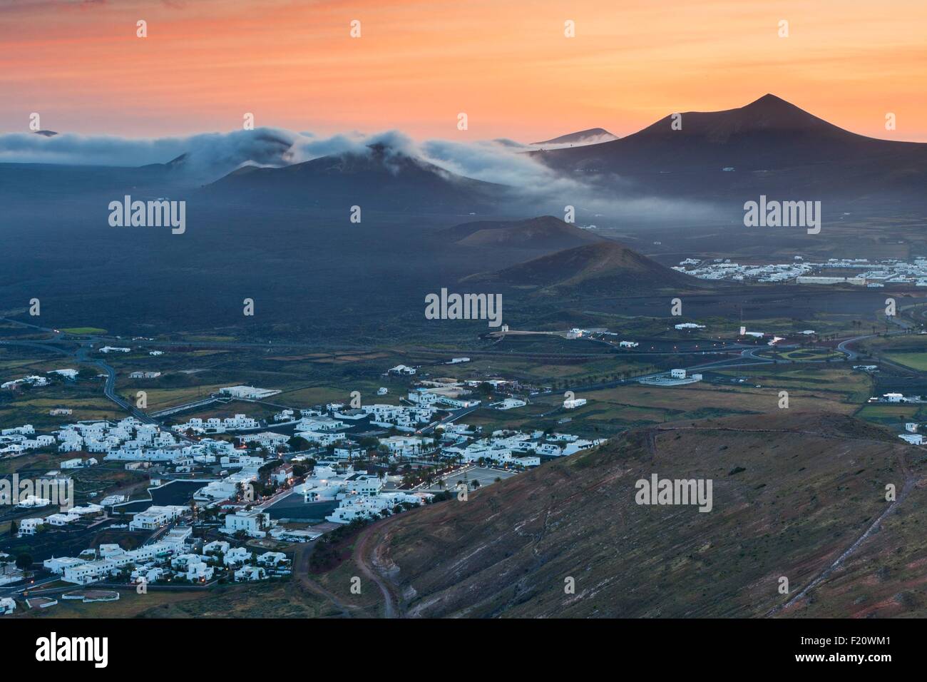 Spain, Canaries Islands, Lanzarote island, the village of Yaiza and the ...