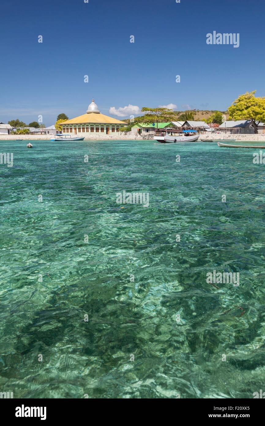 Indonesia, Lesser Sunda Islands, Alor archipelago, mosque and village ...