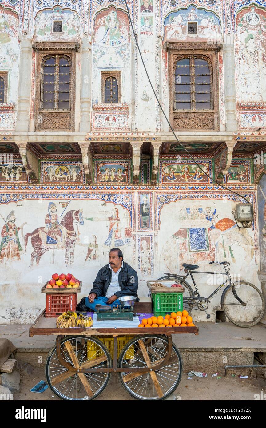 India, Rajasthan state, Shekhawati region, Nawalgar, Street scene Stock ...