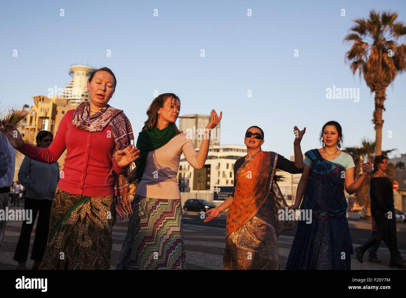Israel, Tel Aviv, Hare Krishna dancing in the promenade Stock Photo - Alamy