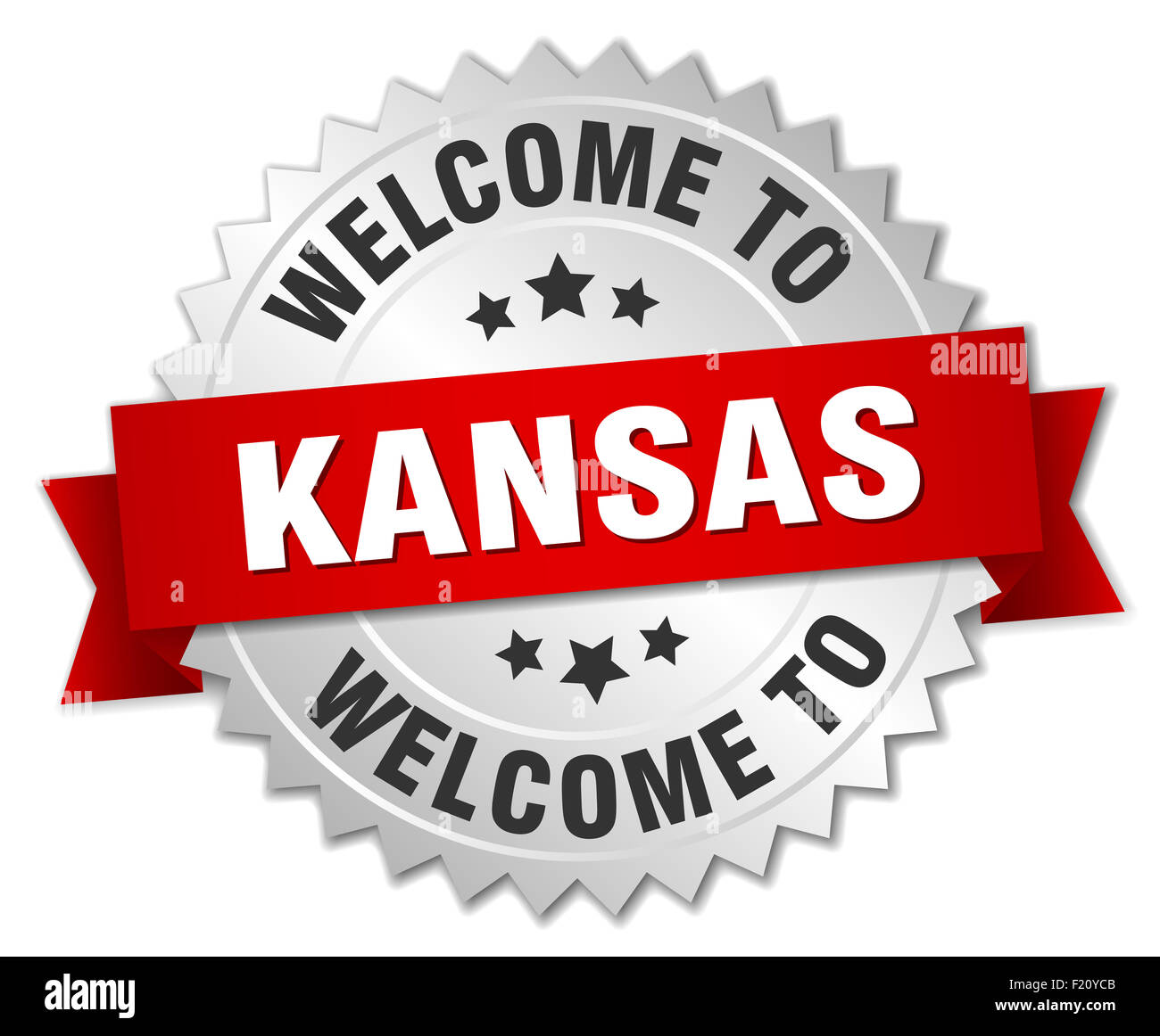 Kansas 3d silver badge with red ribbon Stock Photo - Alamy