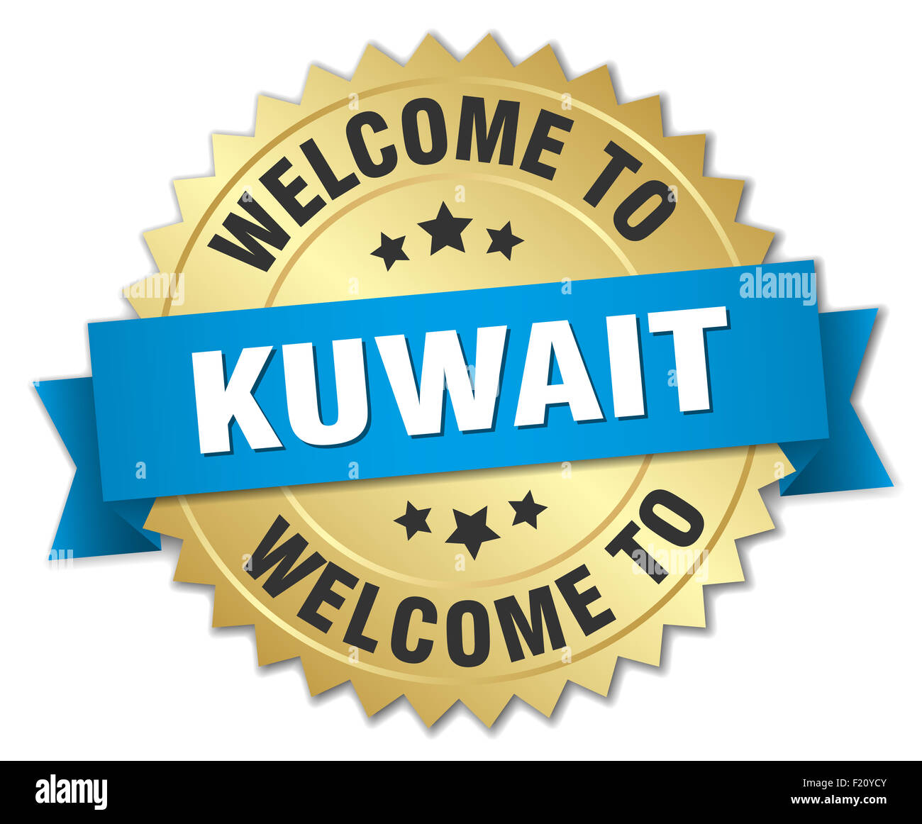 Kuwait 3d gold badge with blue ribbon Stock Photo - Alamy