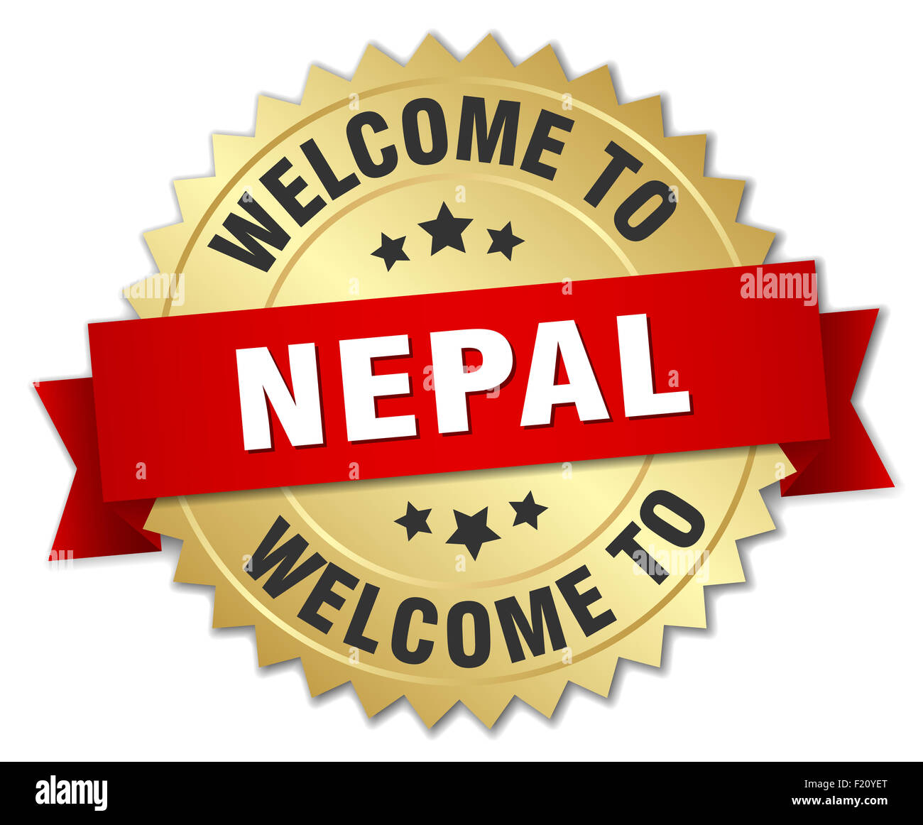 Nepal 3d gold badge with red ribbon Stock Photo - Alamy