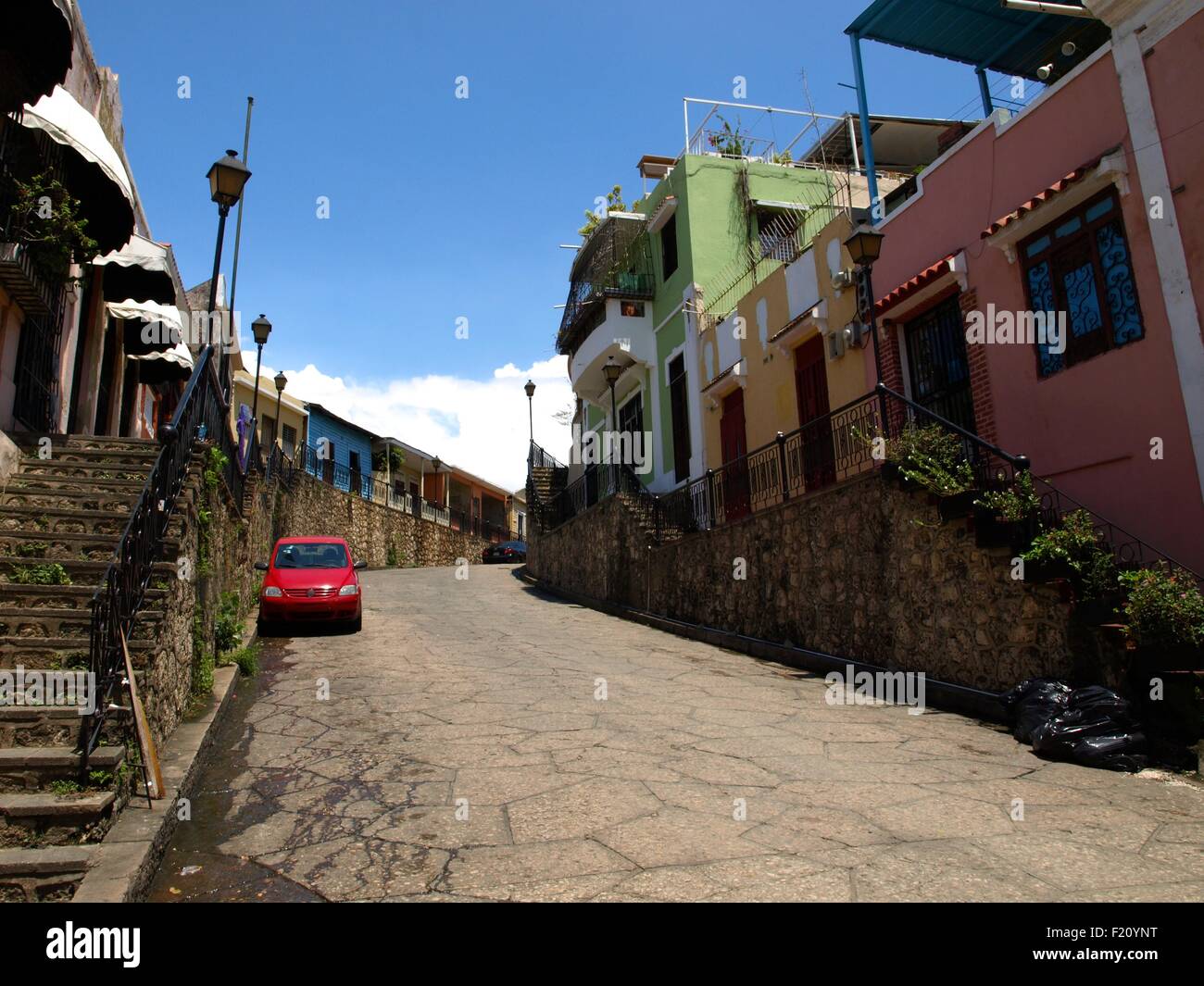 Street with colorful buildings in the Colonial Zone of Santo Domingo ...