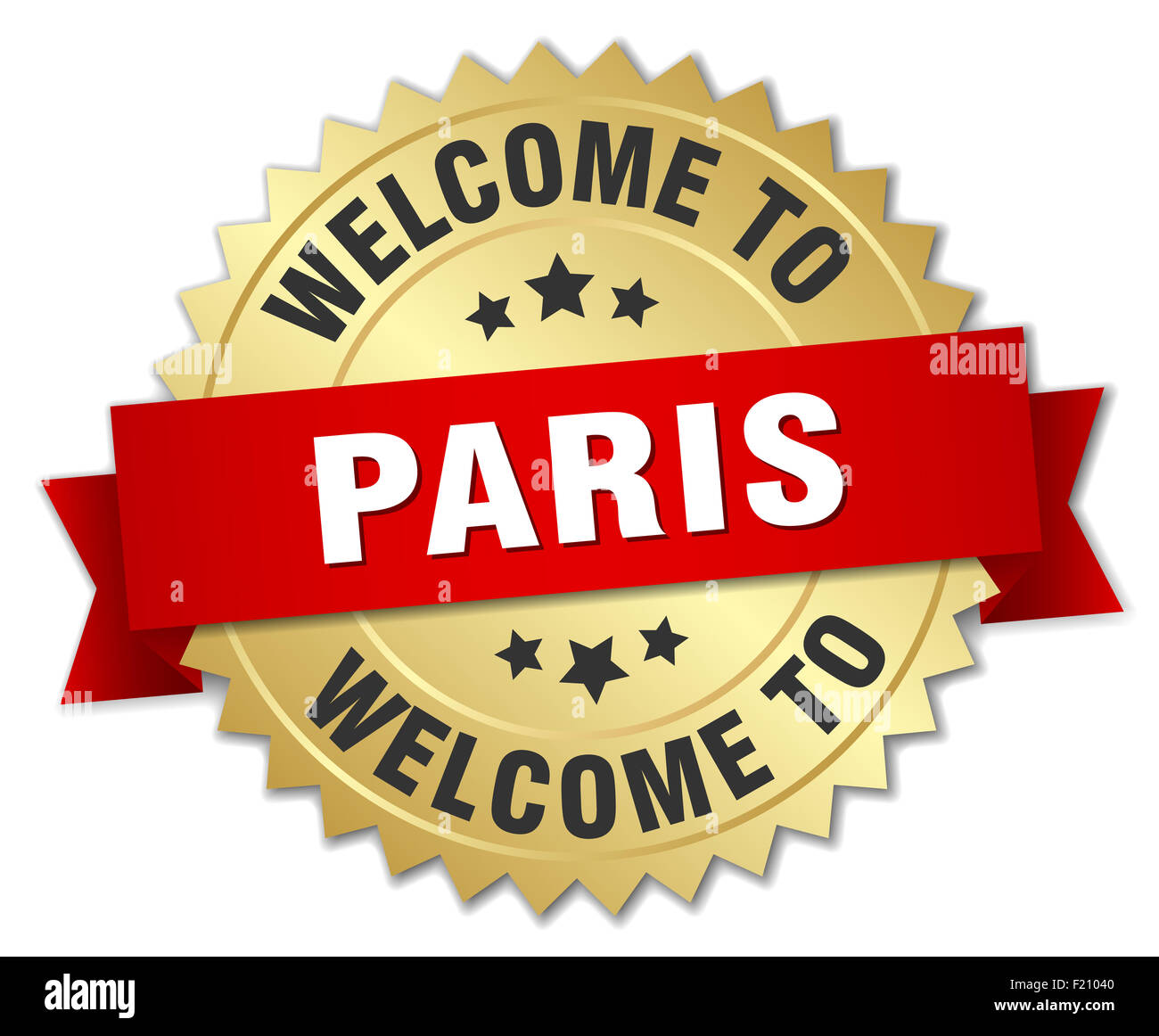 Paris 3d gold badge with red ribbon Stock Photo - Alamy