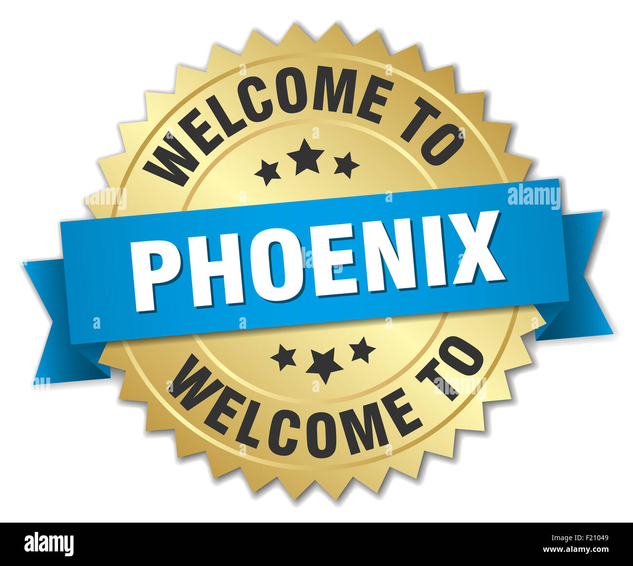 Phoenix 3d gold badge with blue ribbon Stock Photo - Alamy