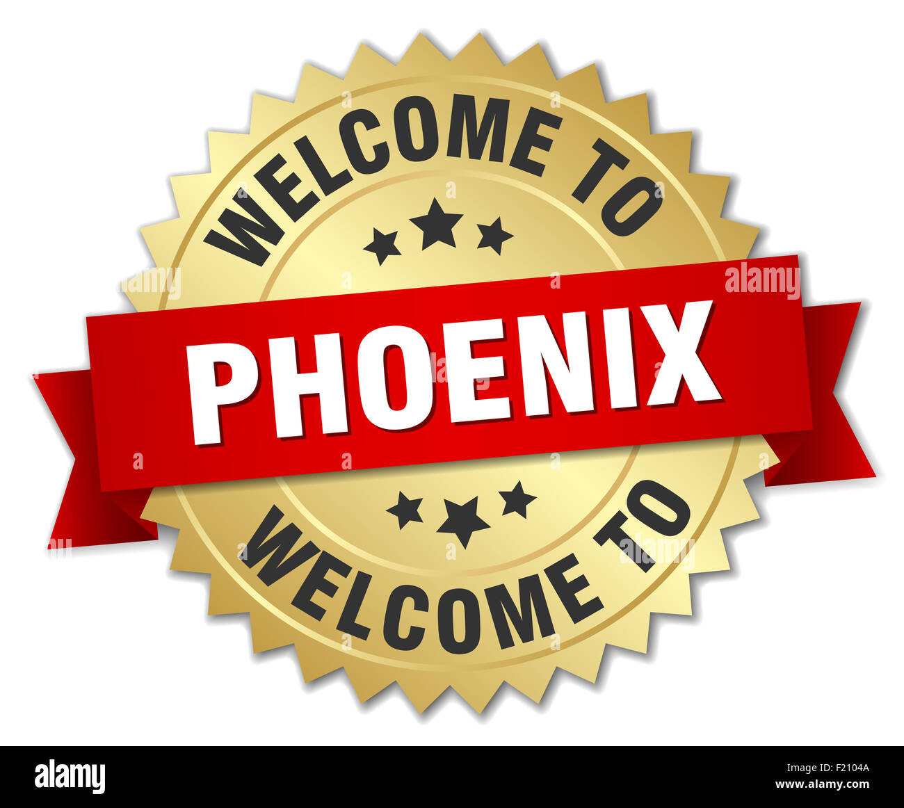 Phoenix 3d gold badge with red ribbon Stock Photo - Alamy